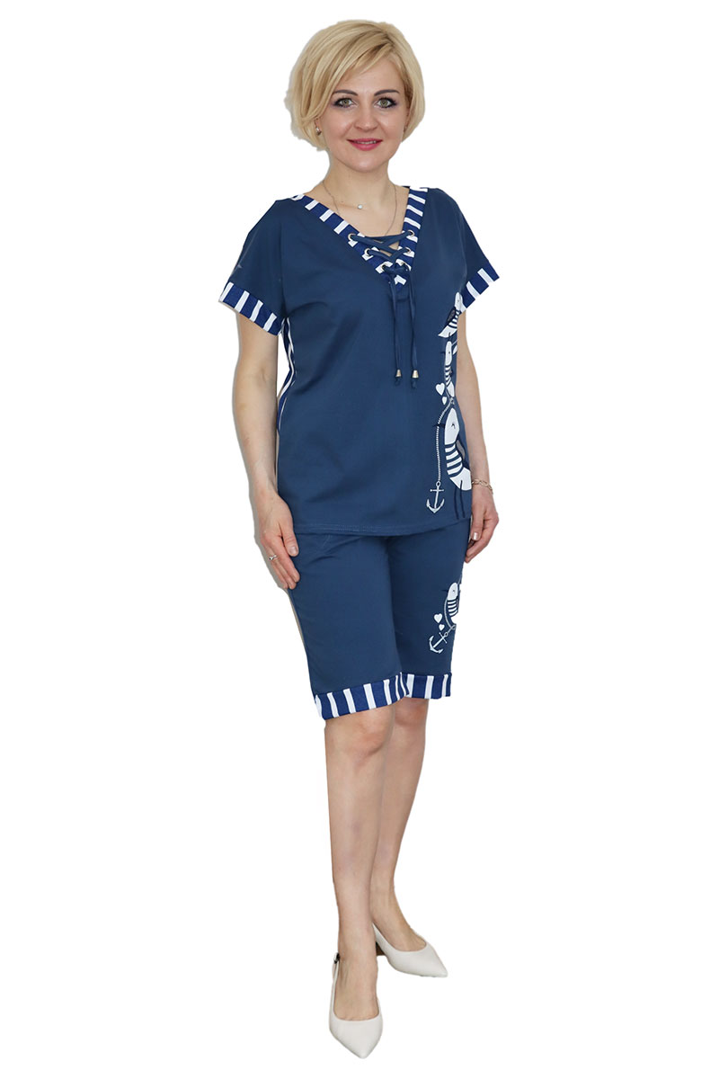 Костюм двойка женский К986.3 кулирка (р-ры: 48-62) темно-синий – купить ...